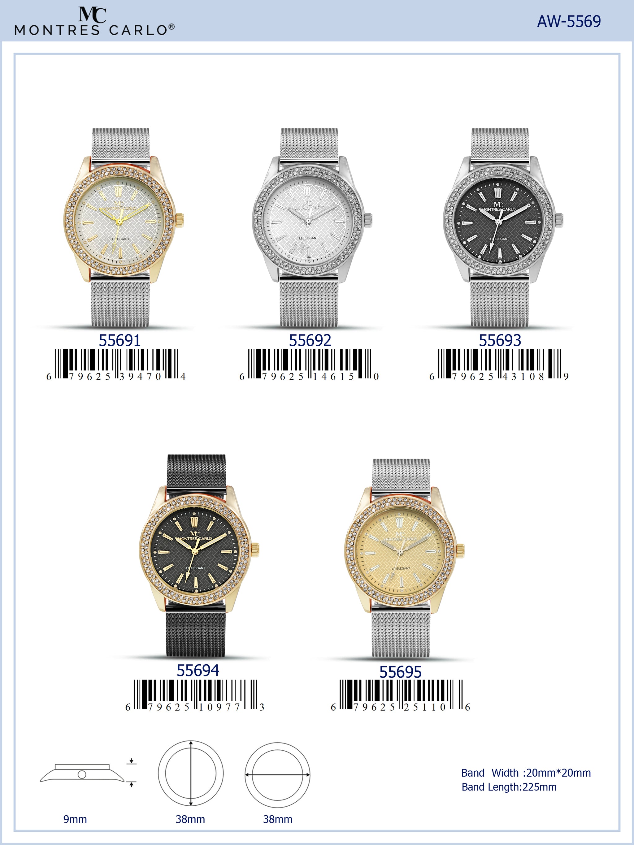 5569-Montres Carlo Mesh Band Watch – AkzanWholesale